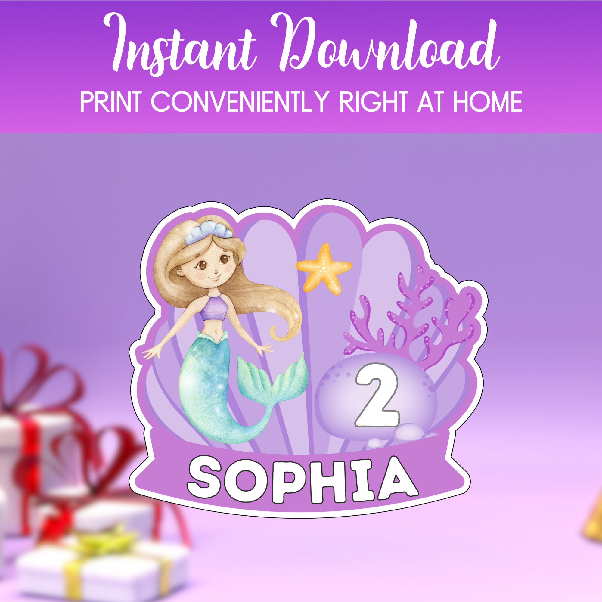 Mermaid Cake Topper Printable, Little Mermaid Cake Topper, Mermaid ...