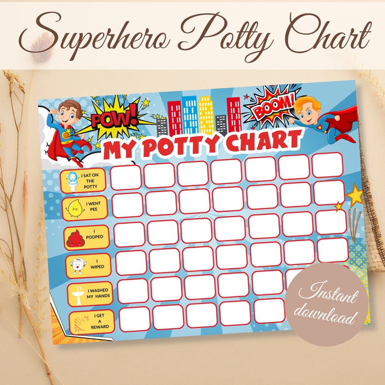 Superhero Potty Chart for Boys Toilet Training Chart Potty Chart ...