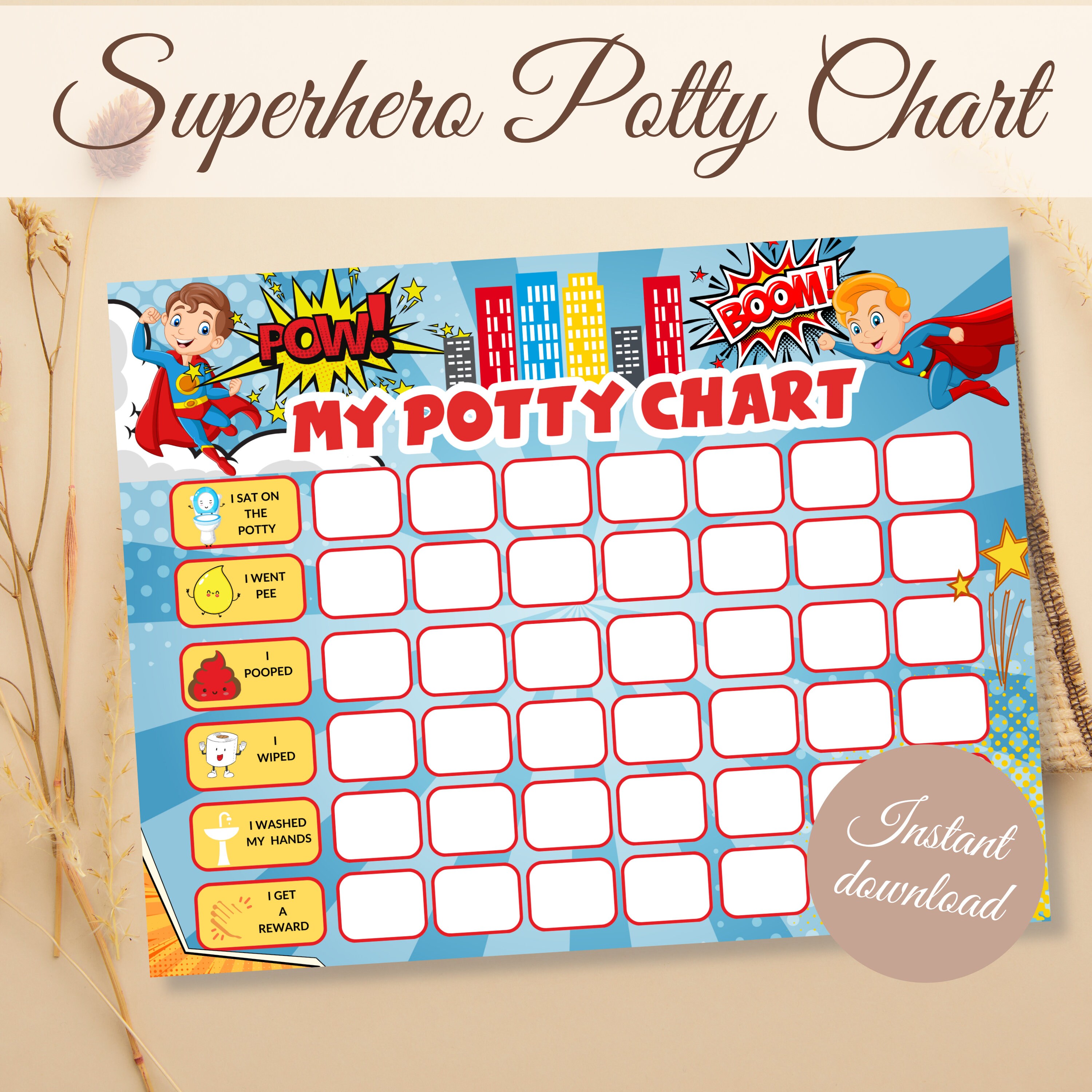 Superhero Potty Chart for Boys Toilet Training Chart Potty Chart ...