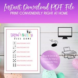 Easter Game Printable Roll a Bunny Draw A Bunny Face Easter Dice Game ...