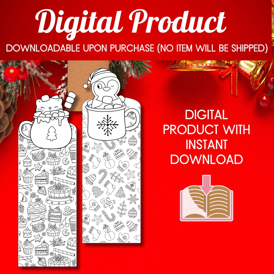 Coloring Bookmarks for Kids Toppers Cats Penguins Christmas Coloring ...