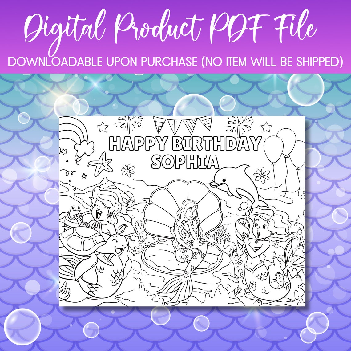 Editable Mermaid Birthday Coloring Mermaid Coloring Pages Mermaid ...