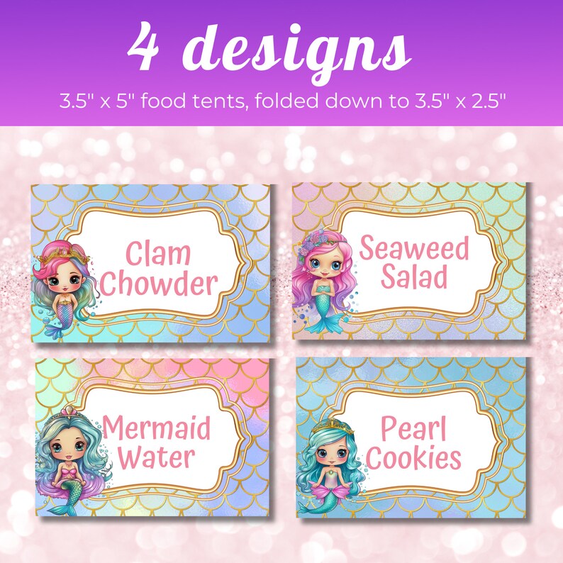 Editable Mermaid Party Food Label Mermaid Blank Food Tent Cards Labels ...