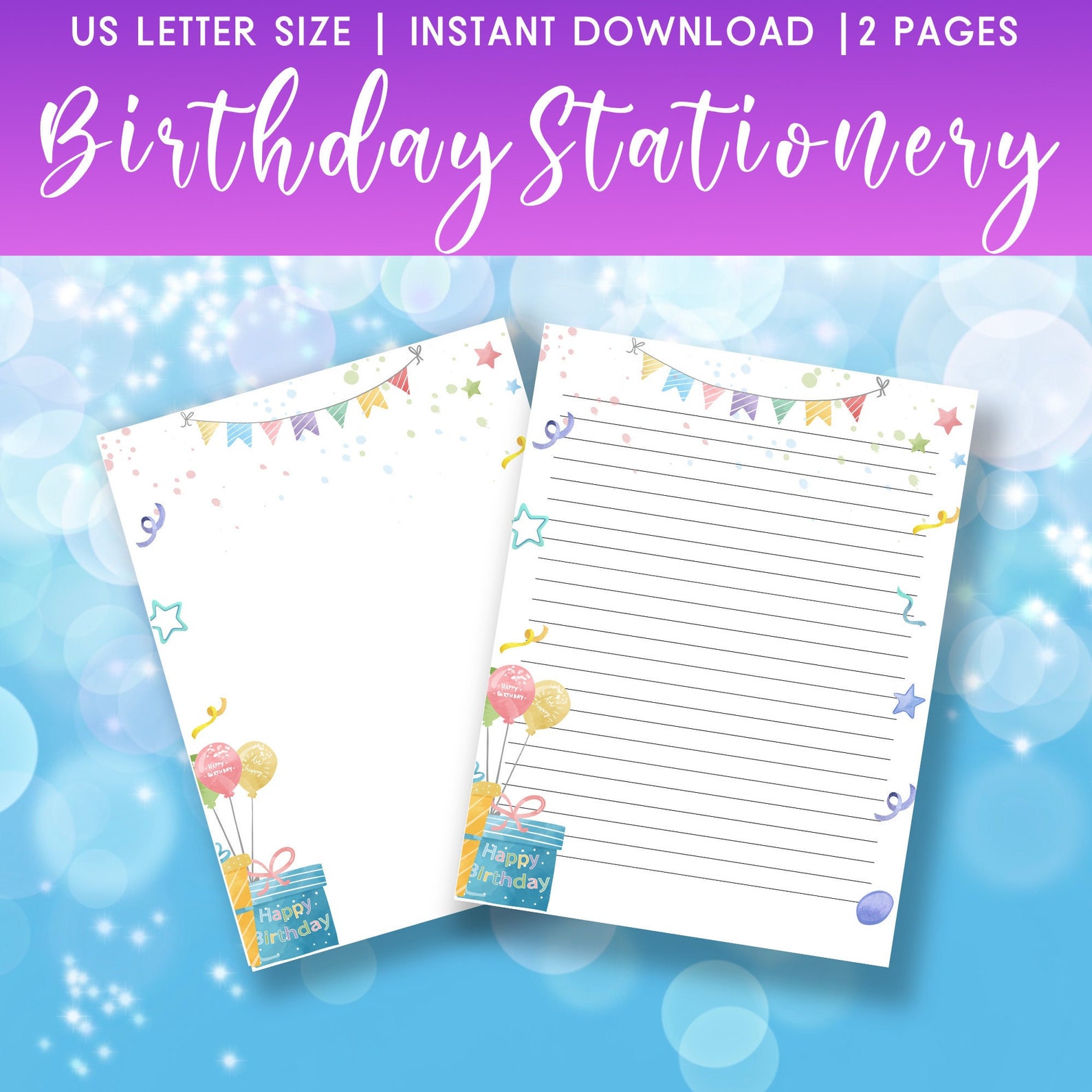 Happy Birthday Stationary Printable Stationery Birthday Paper for Him ...