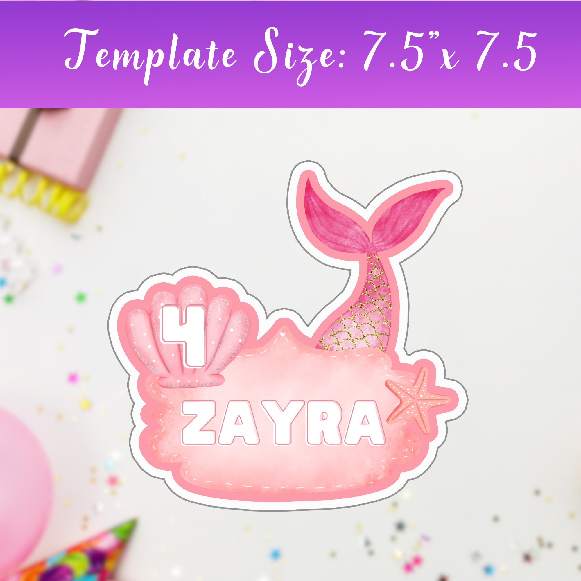 Editable Mermaid Cake Topper Printable, Mermaid Cake Topper With Name ...