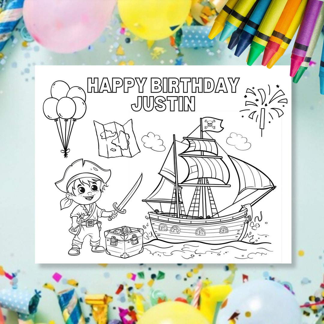 Editable Pirate Birthday Coloring Page Pirate Activity Birthday Favor ...