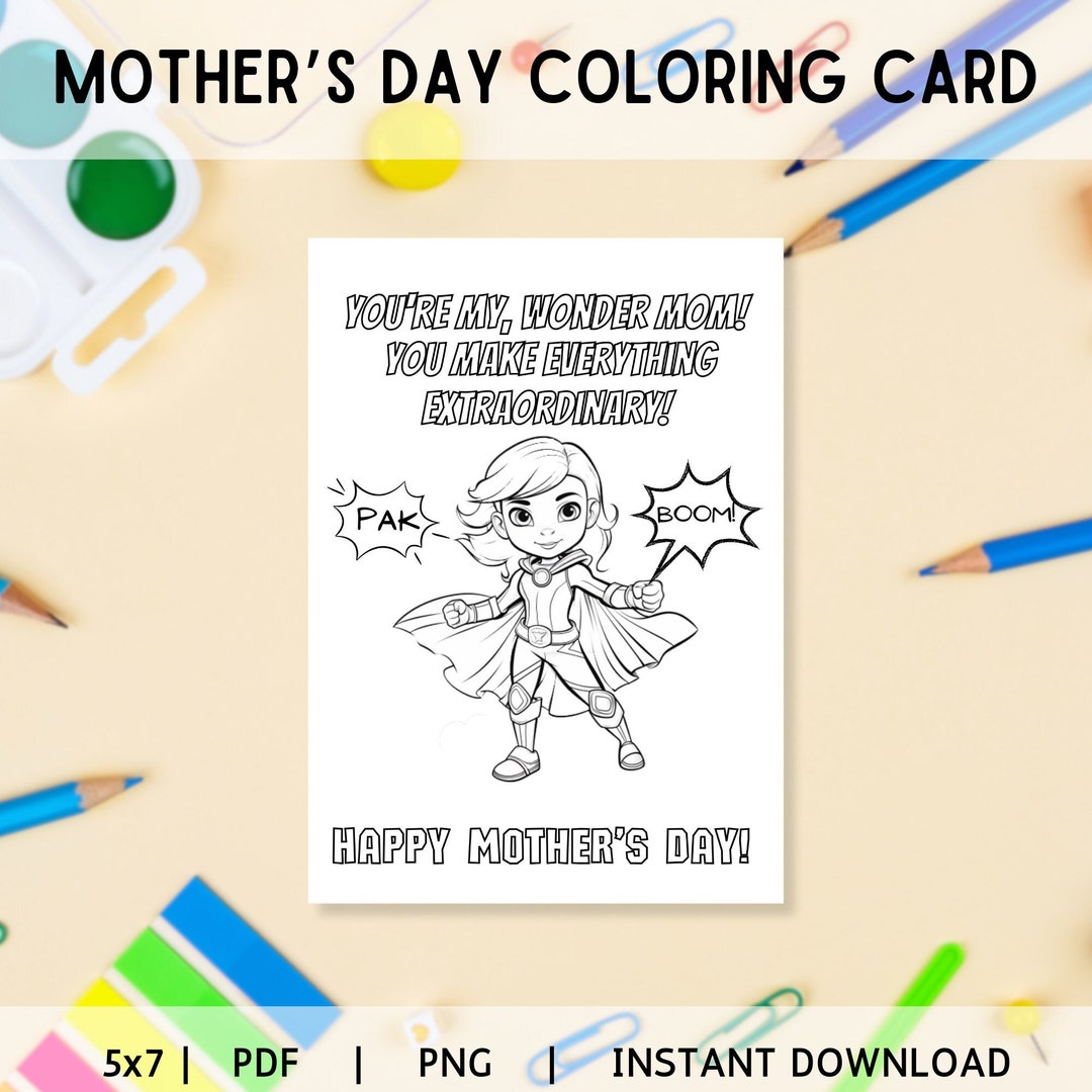 Mothers Day Coloring Card Printable Mothers Day Card for Kids Coloring ...