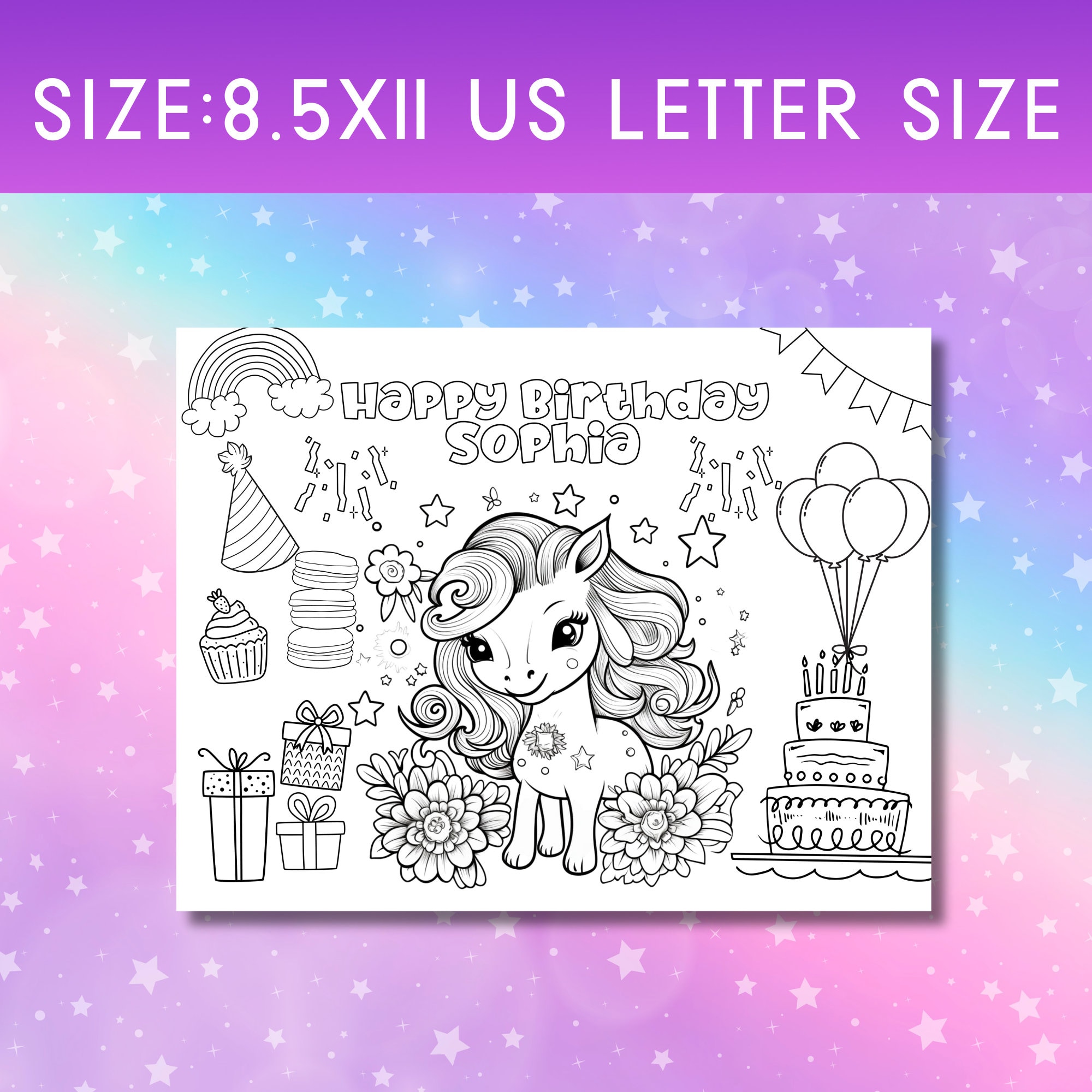 Editable Unicorn Birthday Coloring Unicorn Coloring Pages Unicorn ...
