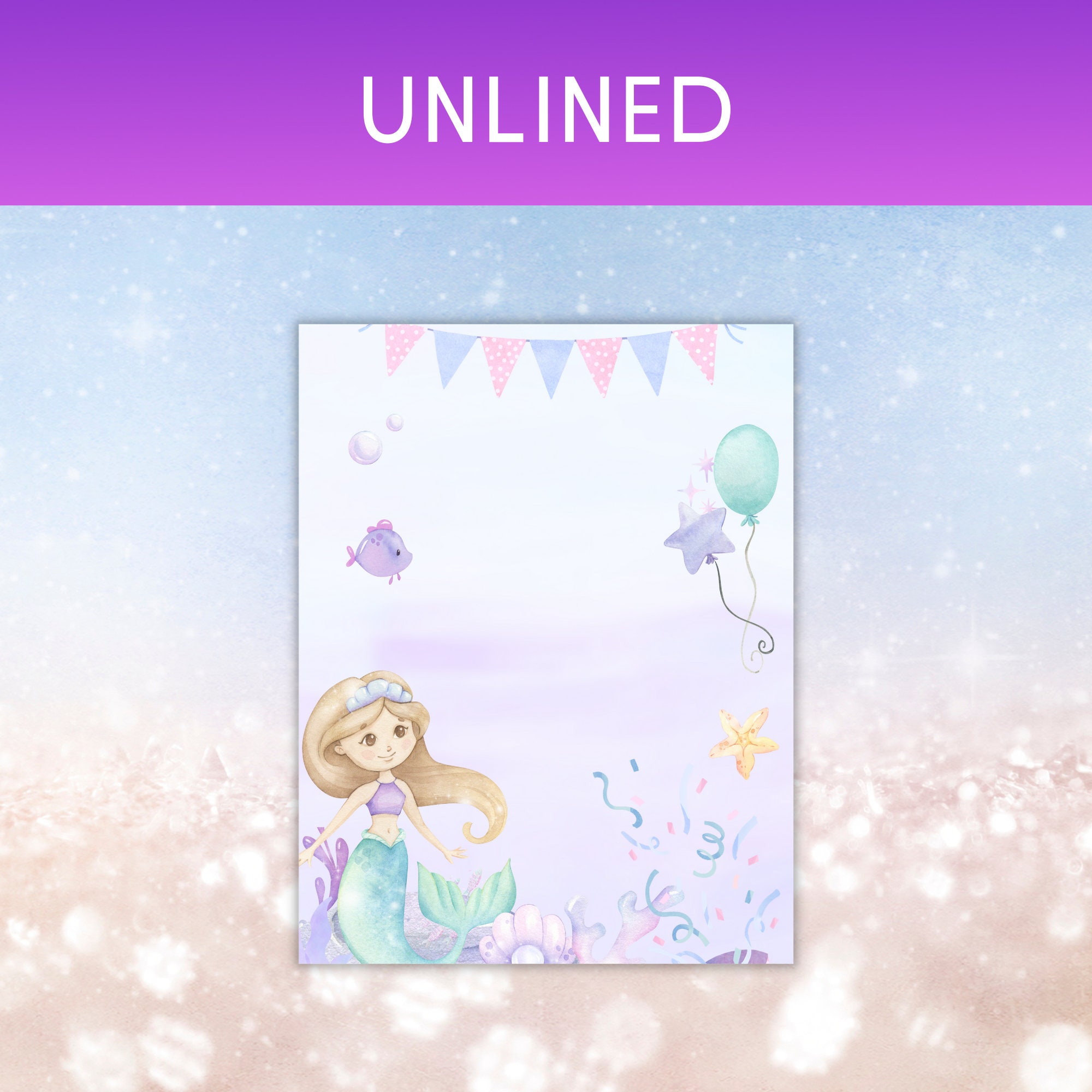 Printable Mermaid Stationery Birthday Stationary Mermaid Stationary ...