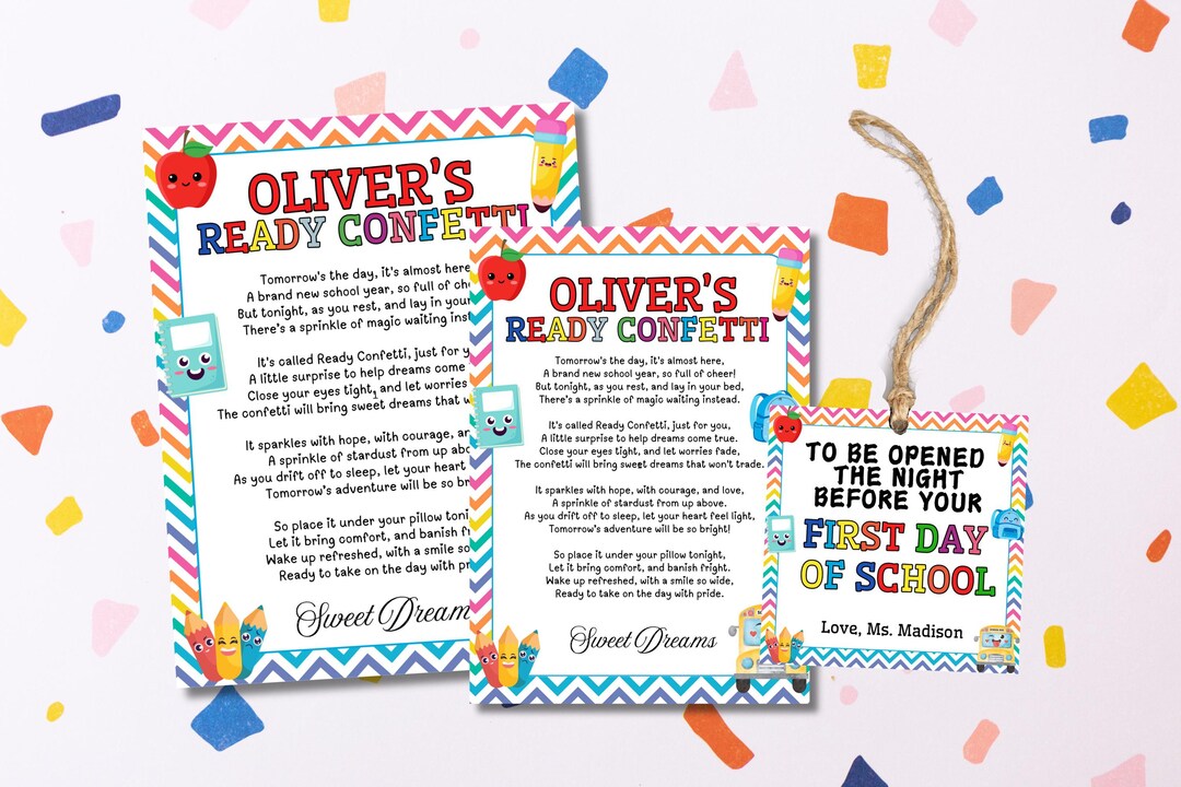 Editable Ready Confetti First Day of School Printable Poem Night Before ...