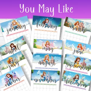 Printable 2024 2025 Princess Calendar Kids Monthly Planner Princess ...