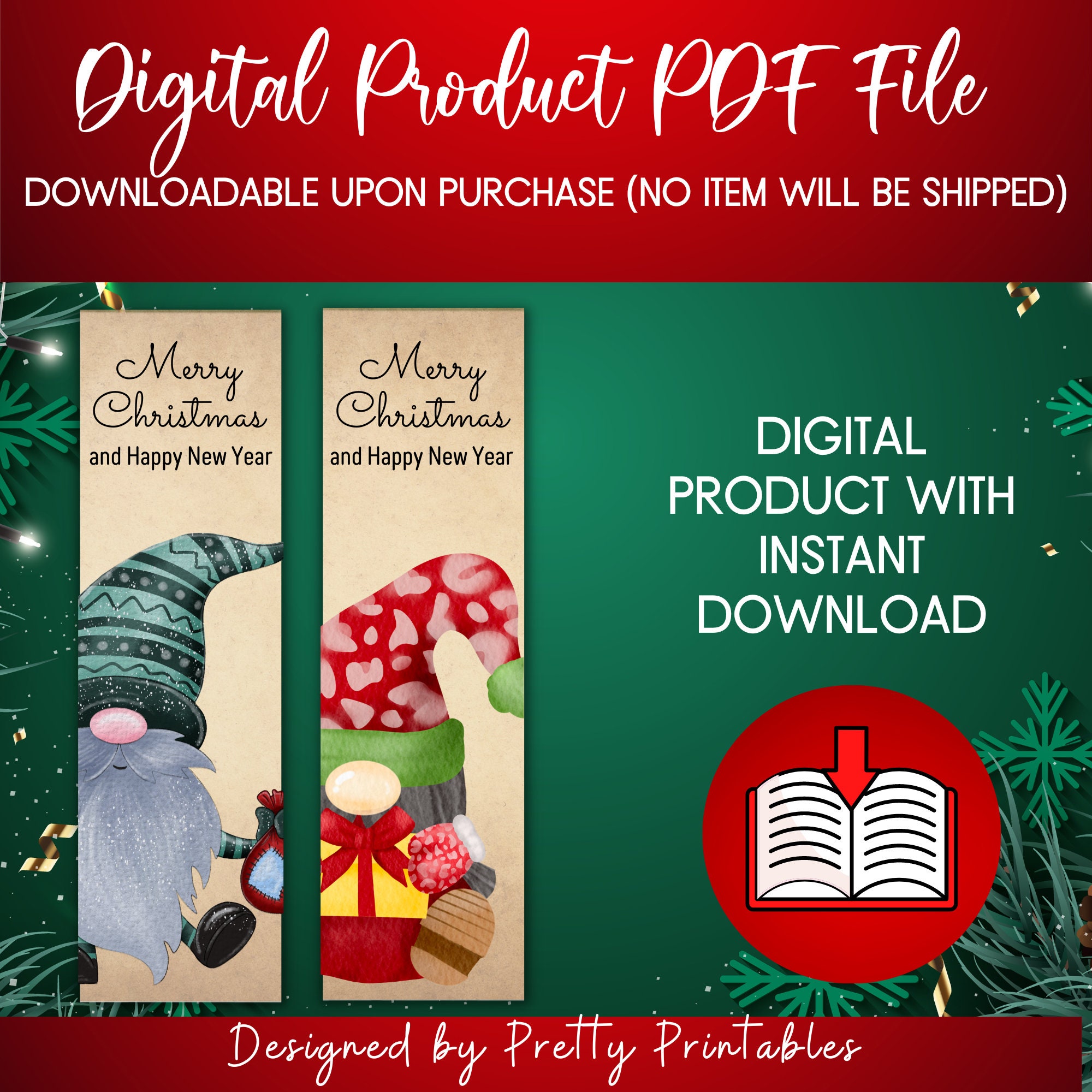 Gnomes Bookmarks Printable Set of 4 Christmas Gnome Christmas Bookmarks ...