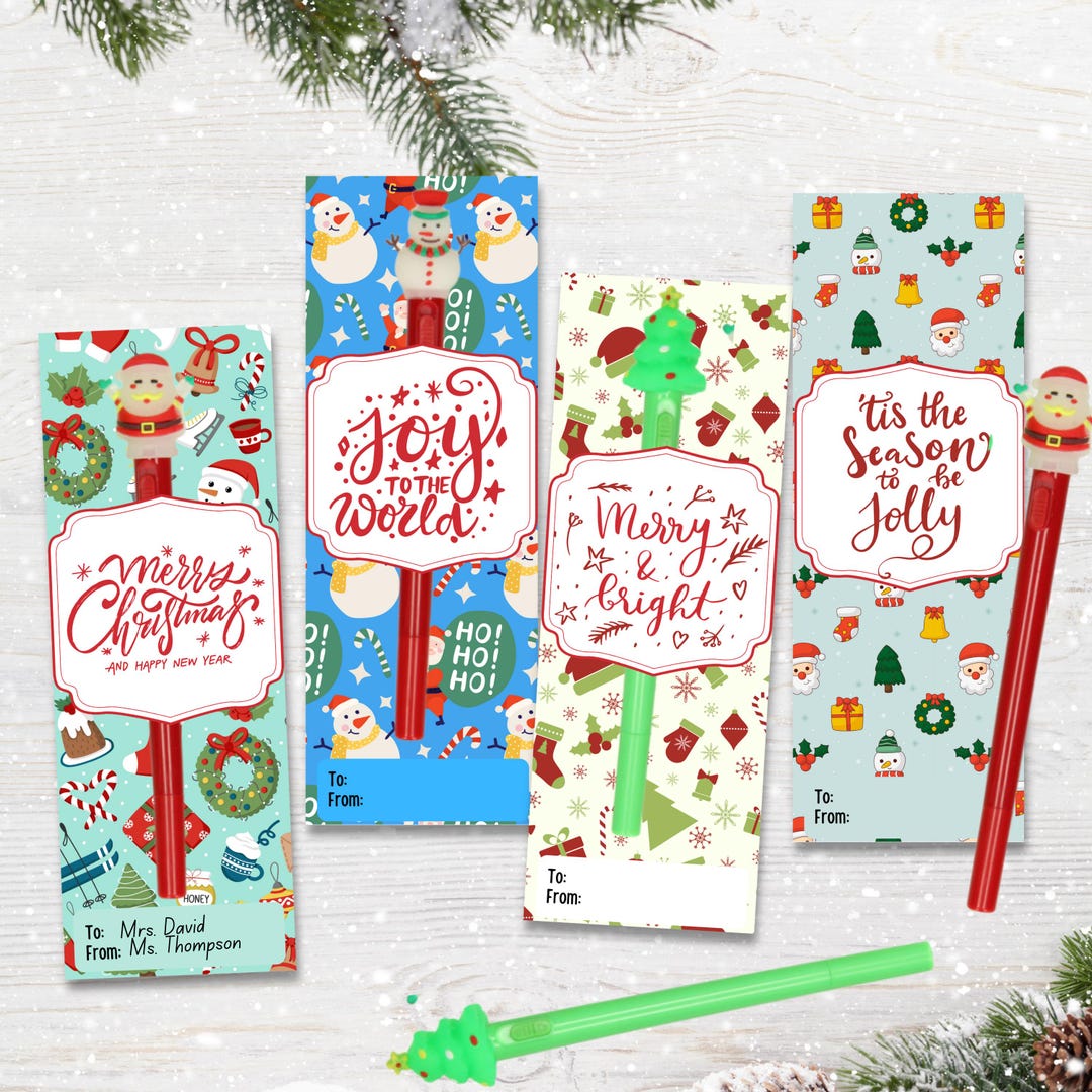 Christmas Pen Pencil Gift Holder Set of 4 Christmas Quotes Insert ...