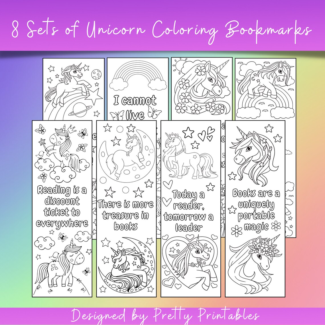 Unicorn Coloring Bookmarks Printable Unicorn Coloring - Etsy