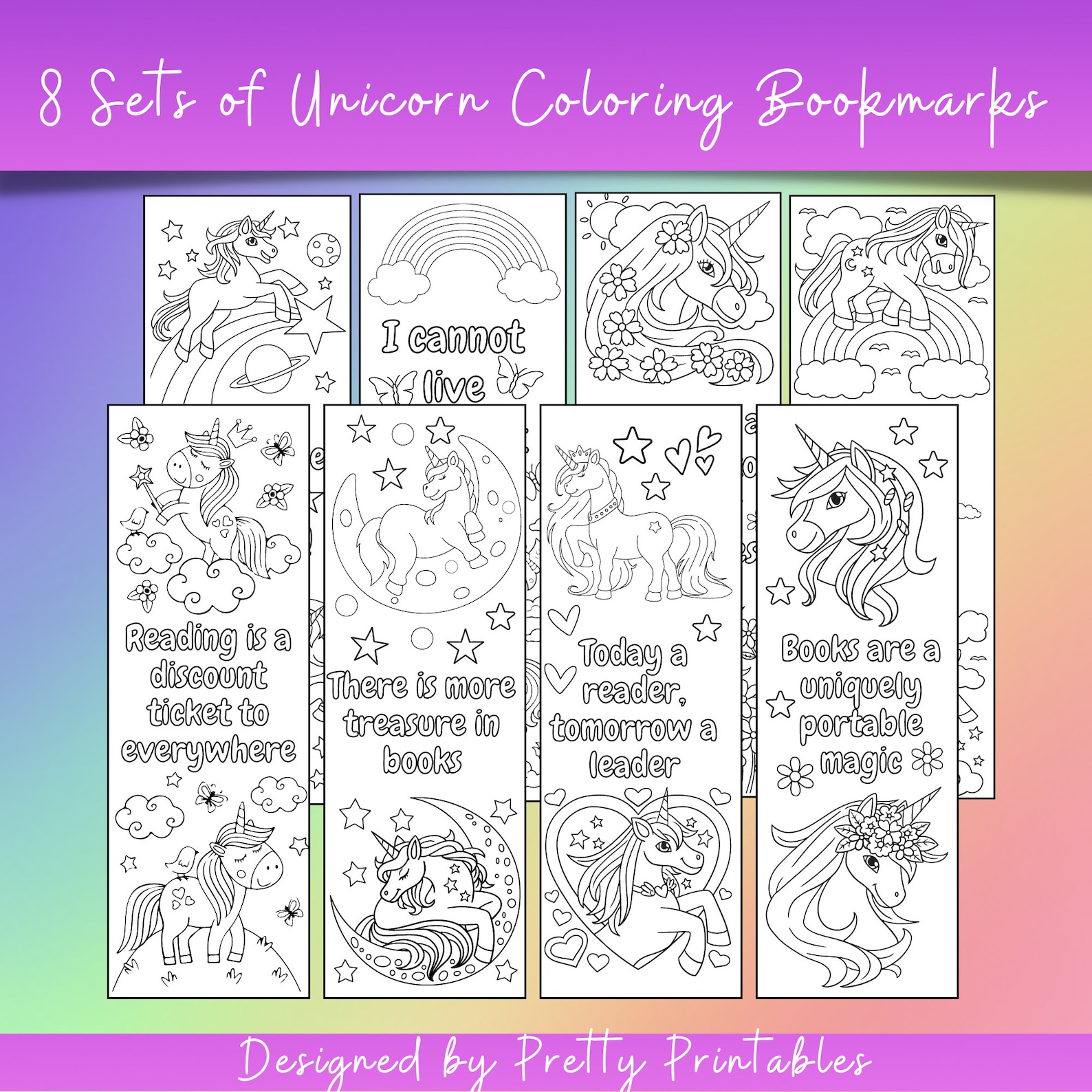 Unicorn Coloring Bookmarks Printable Unicorn Coloring - Etsy