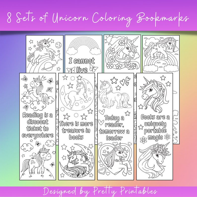 Unicorn Coloring Bookmarks Printable Unicorn Coloring - Etsy