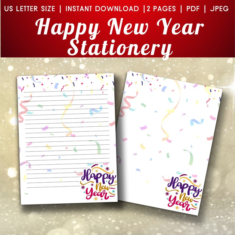 Printable Happy New Year Holiday Stationary New Years Eve Stationery ...