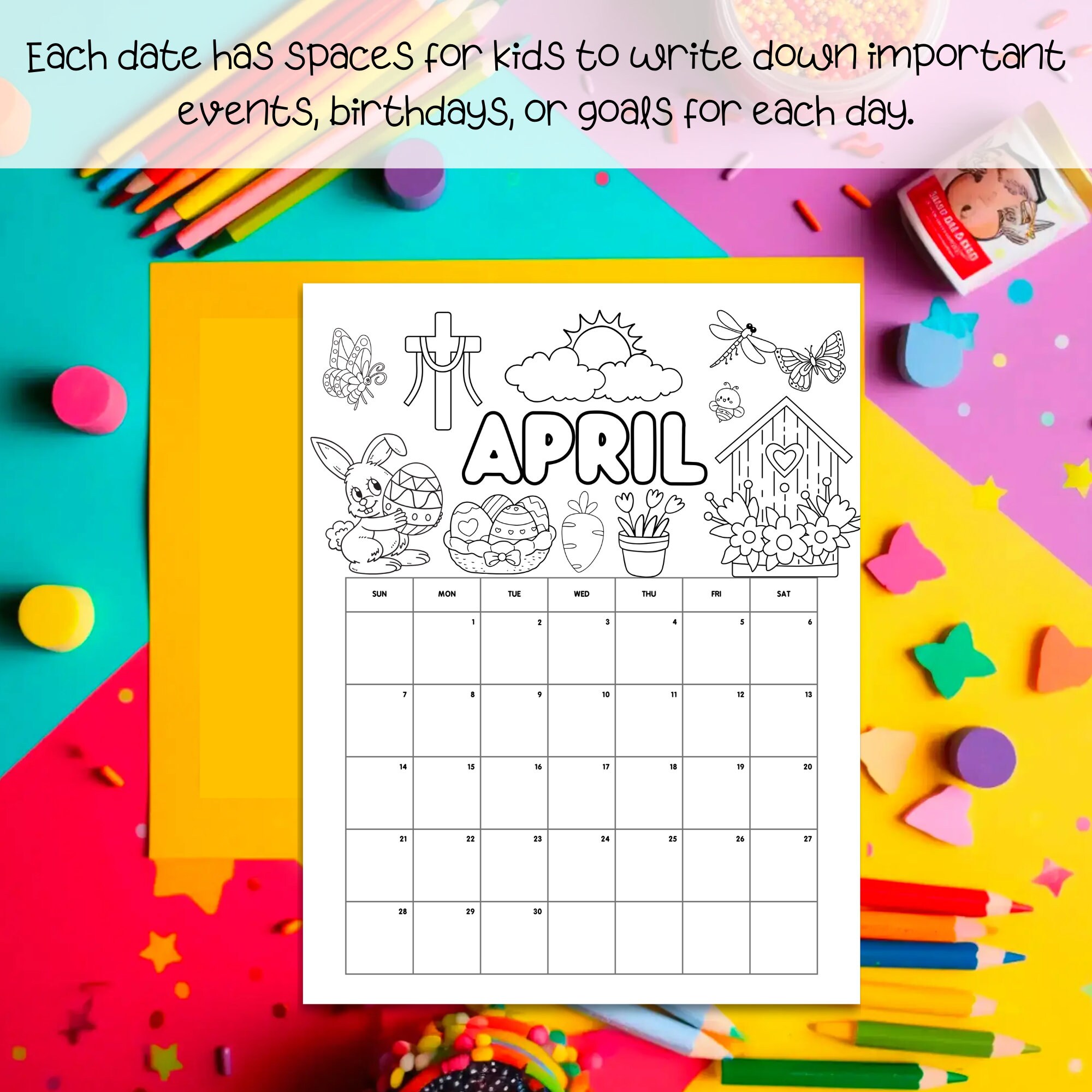 Printable 2024 2025 Coloring Calendar for Kids Elementary Teacher ...