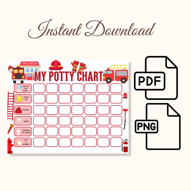 Firetruck Potty Chart for Boys Toilet Training Chart Kids Potty Chart ...