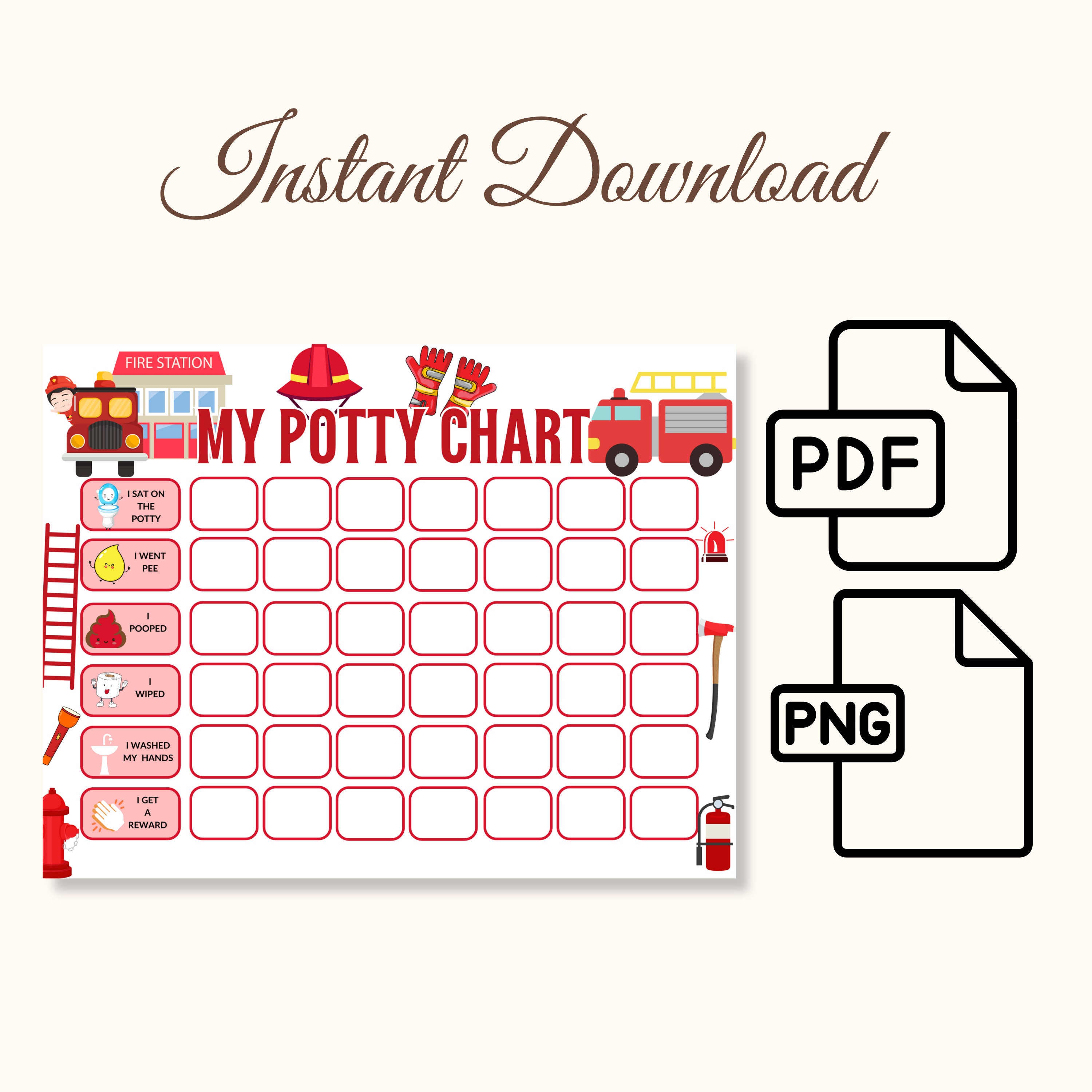 Firetruck Potty Chart for Boys Toilet Training Chart Kids Potty Chart ...