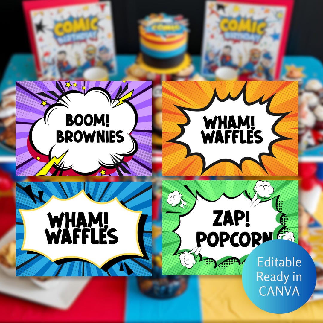 Editable Super Hero Party Food Label Birthday Editable Super Heroes ...