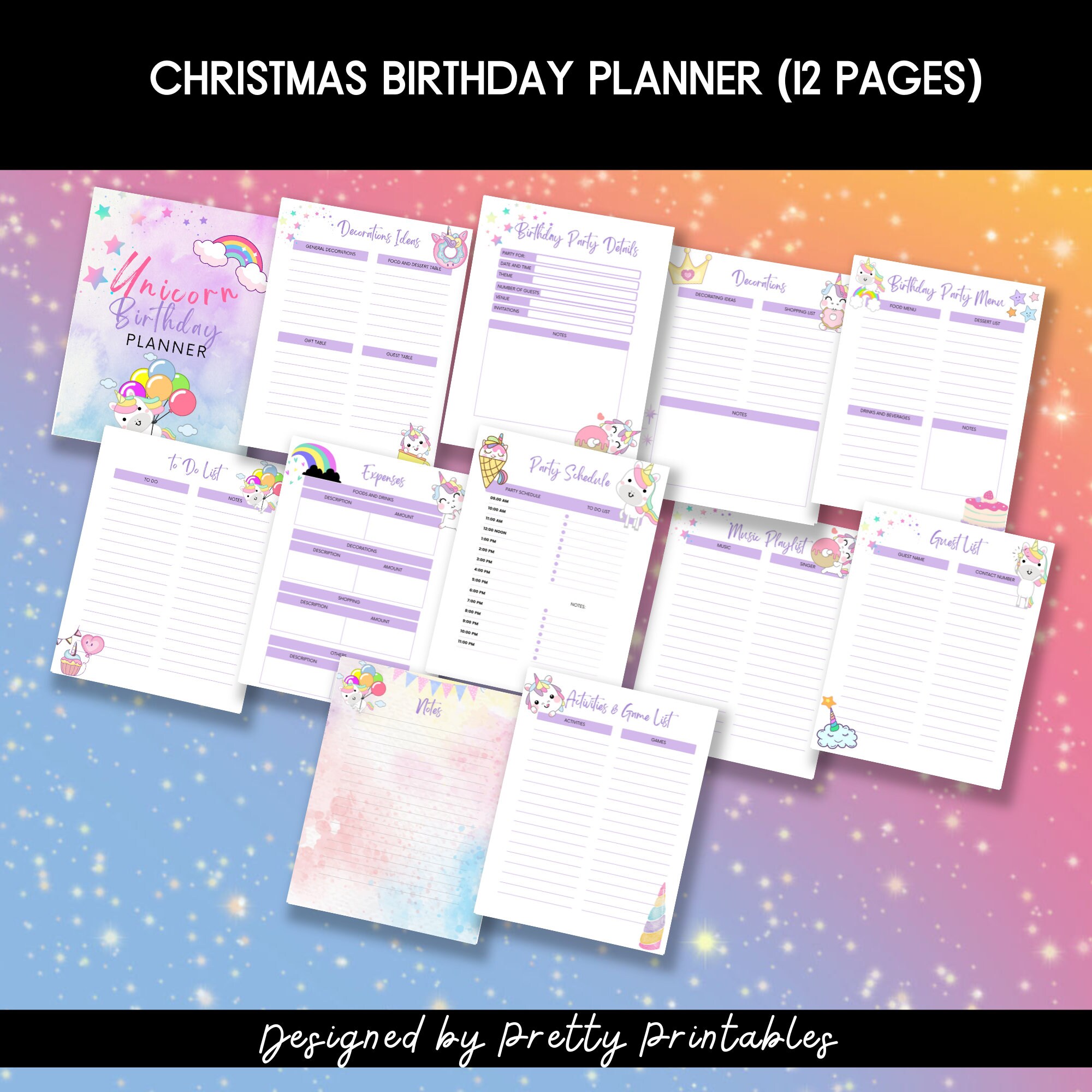 Unicorn Birthday Bundle for Girls Birthday Planner to Organize Birthday ...
