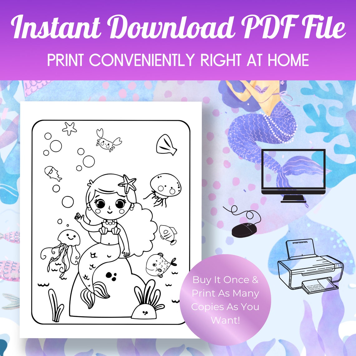 Printable Mermaid Coloring Pages Mermaid Coloring Book Coloring ...