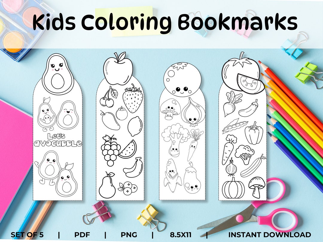 Food Coloring Bookmarks Kids Vegetables Fruits Coloring Classroom ...