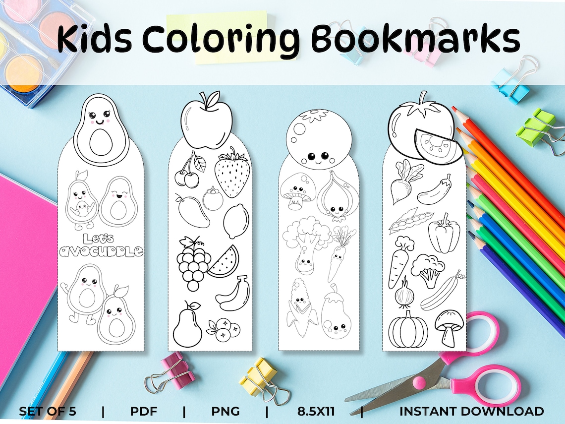 Food Coloring Bookmarks Kids Vegetables Fruits Coloring Classroom ...