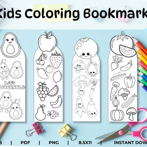 Food Coloring Bookmarks Kids Vegetables Fruits Coloring Classroom ...