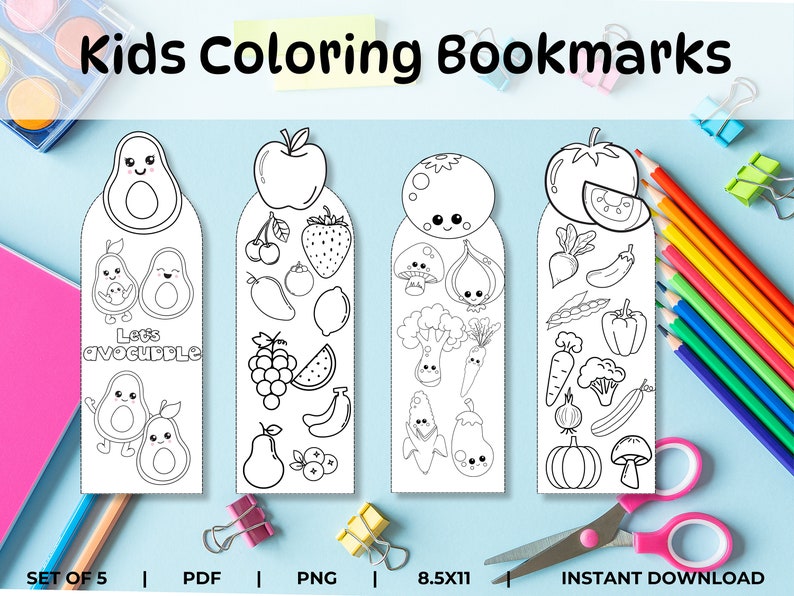 Food Coloring Bookmarks Kids Vegetables Fruits Coloring Classroom ...
