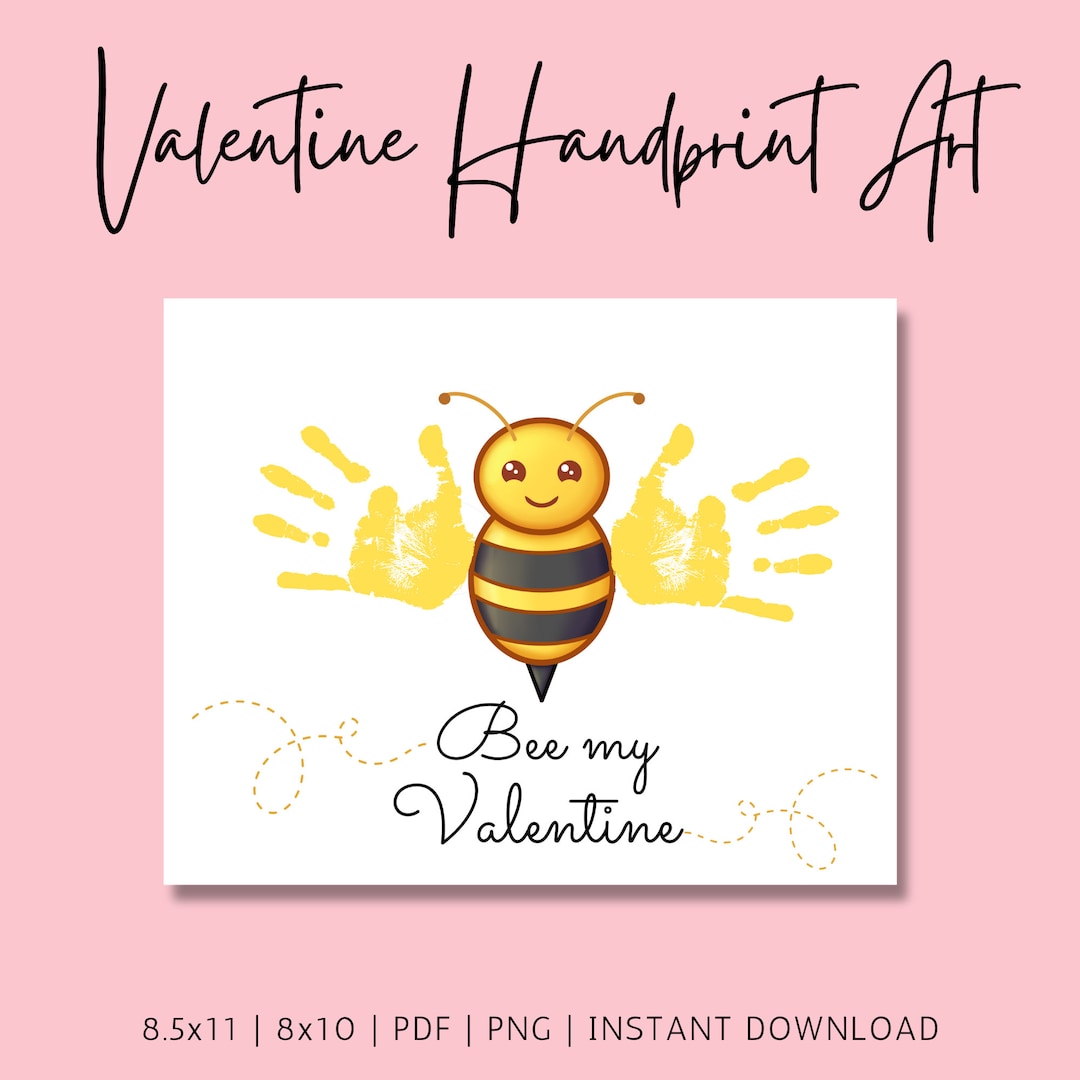 Valentines Day Bee Handprint Craft, Printable Handprint Art, DIY for ...