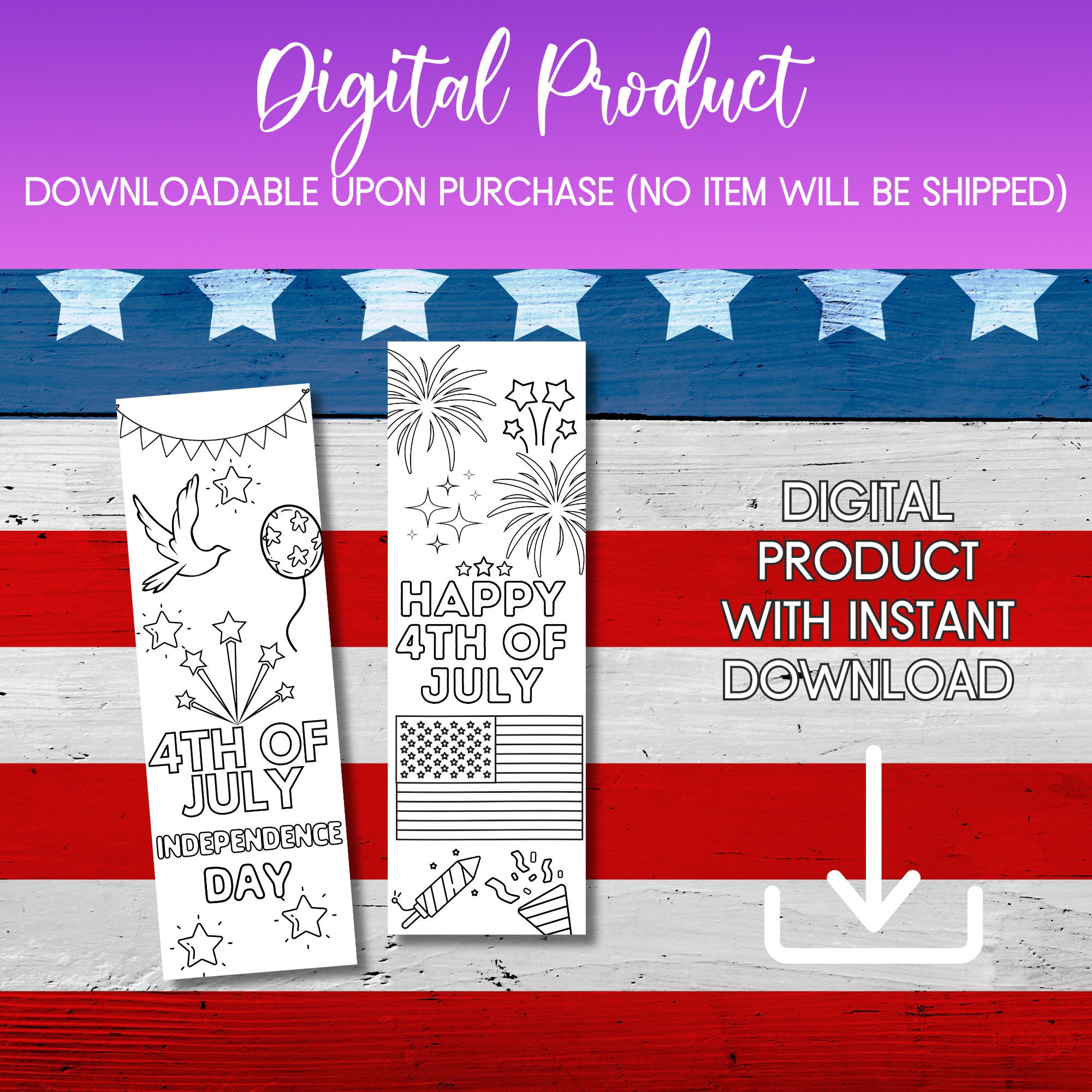 Kids 4th of July Coloring Bookmark Set of 4 Printable Patriotic ...