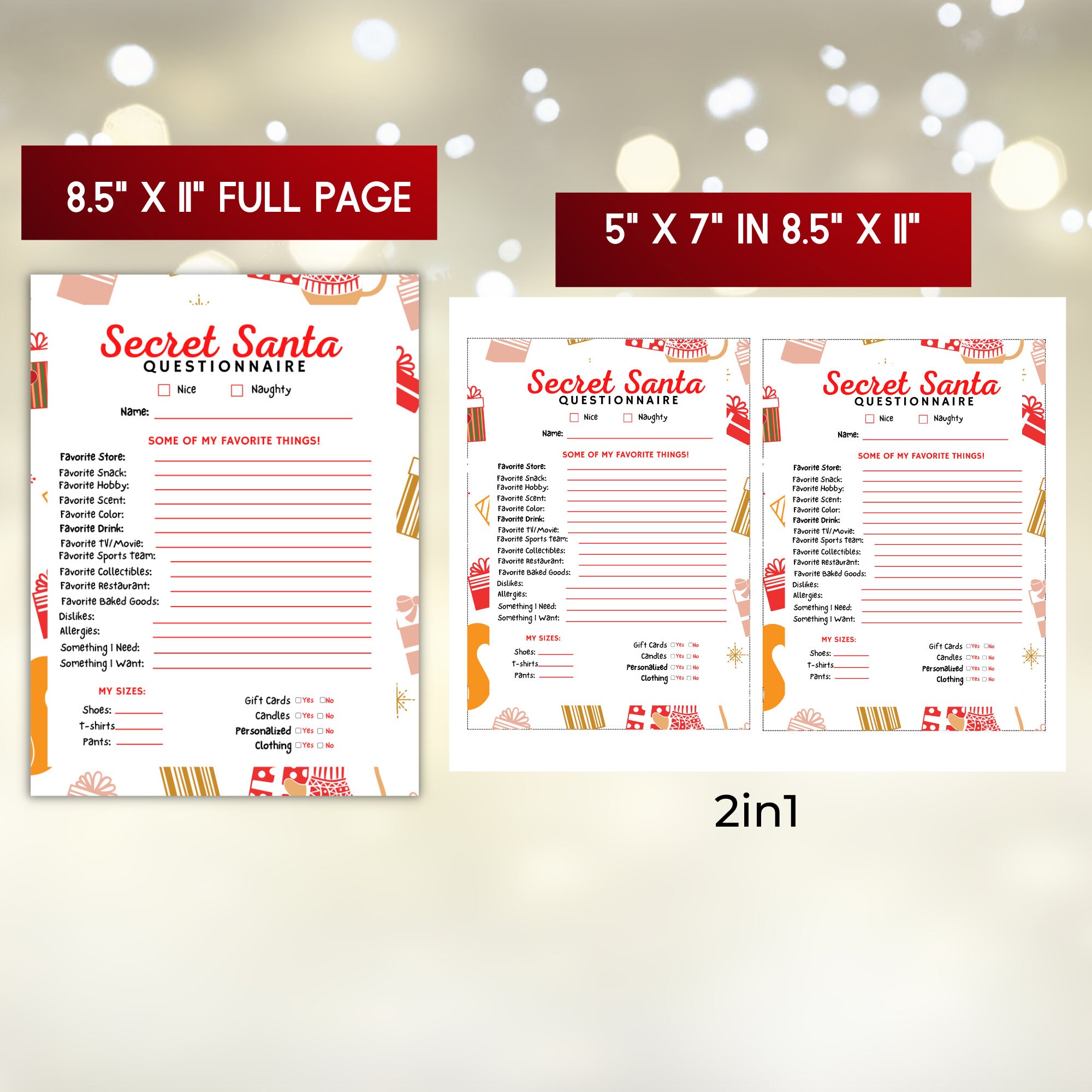 Secret Santa Questionnaire Secret Santa Sign up Sheet Christmas Wish ...