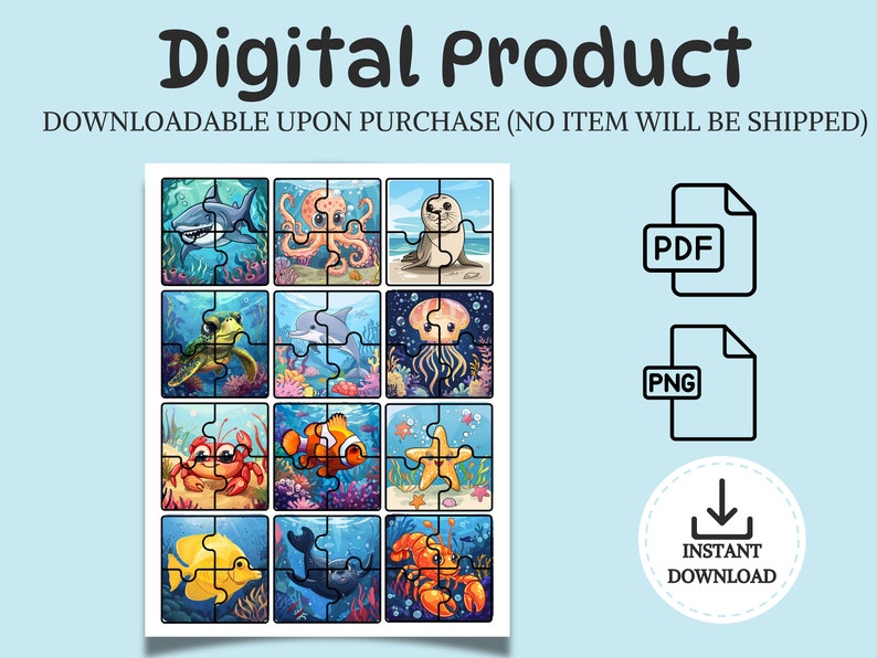 Puzzle Printable for Kids Animals Jungle Farm Sea Easy 4 Piece Puzzle ...