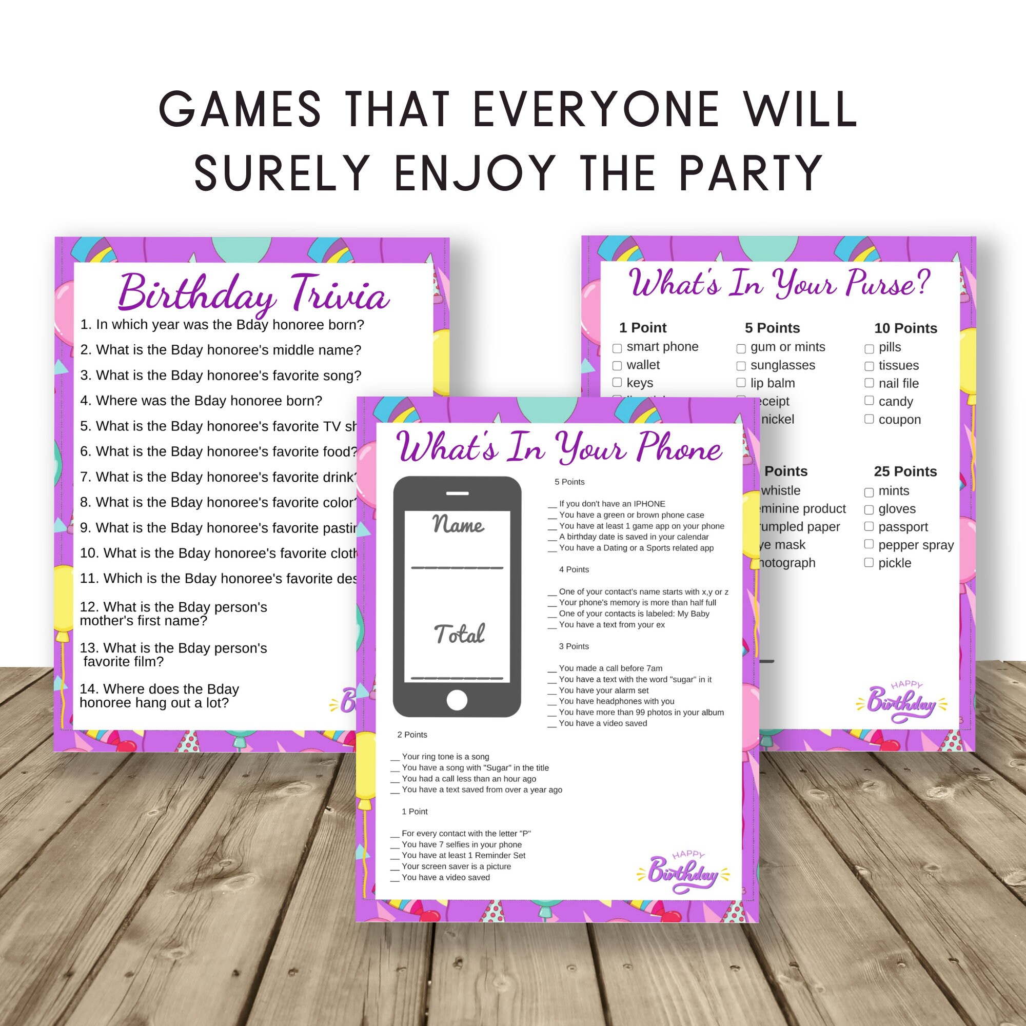 Adult Birthday Games Birthday Printable Bundle Word Scramble Birthday ...