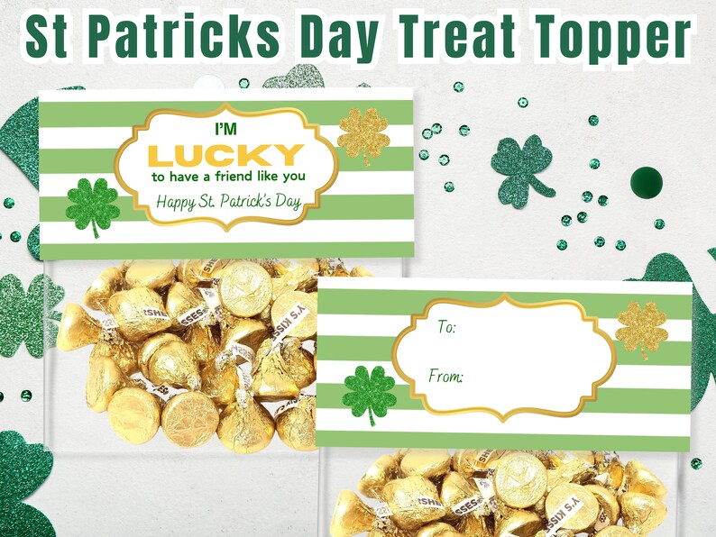 Printable St Patricks Day Treat Topper Bag Lucky Green Shamrock Class ...