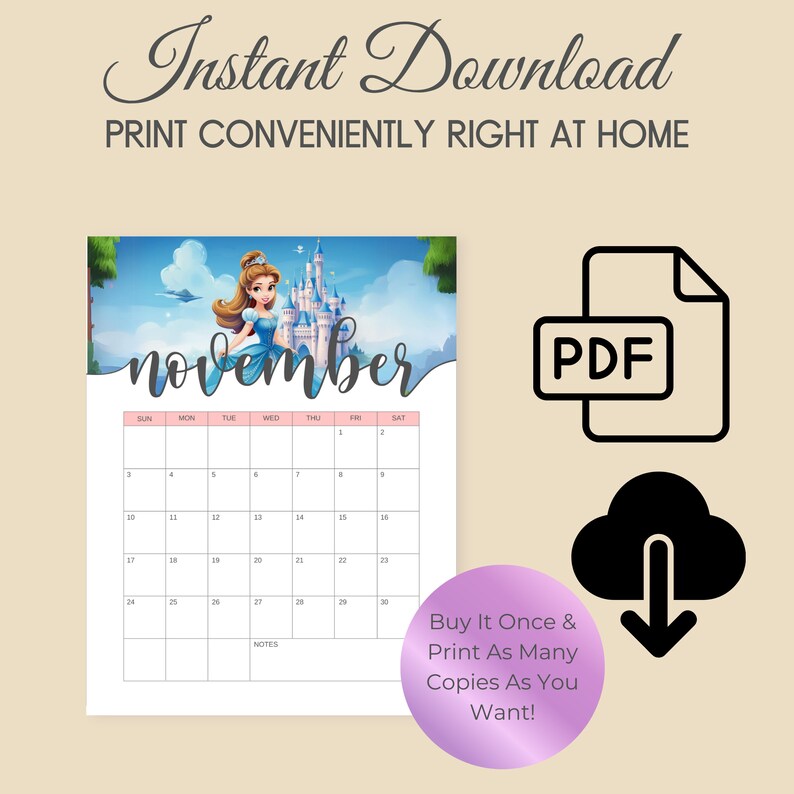 Printable 2024-2025 School Year Calendar Princess Theme Calendar ...