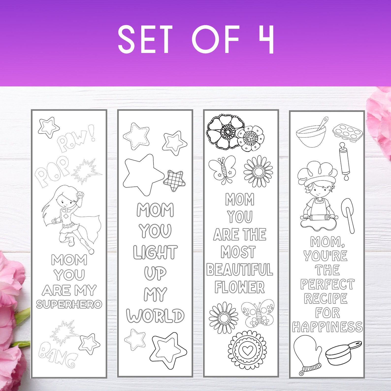 Mothers Day Coloring Bookmarks Present From Kids Mothers Day Gift ...