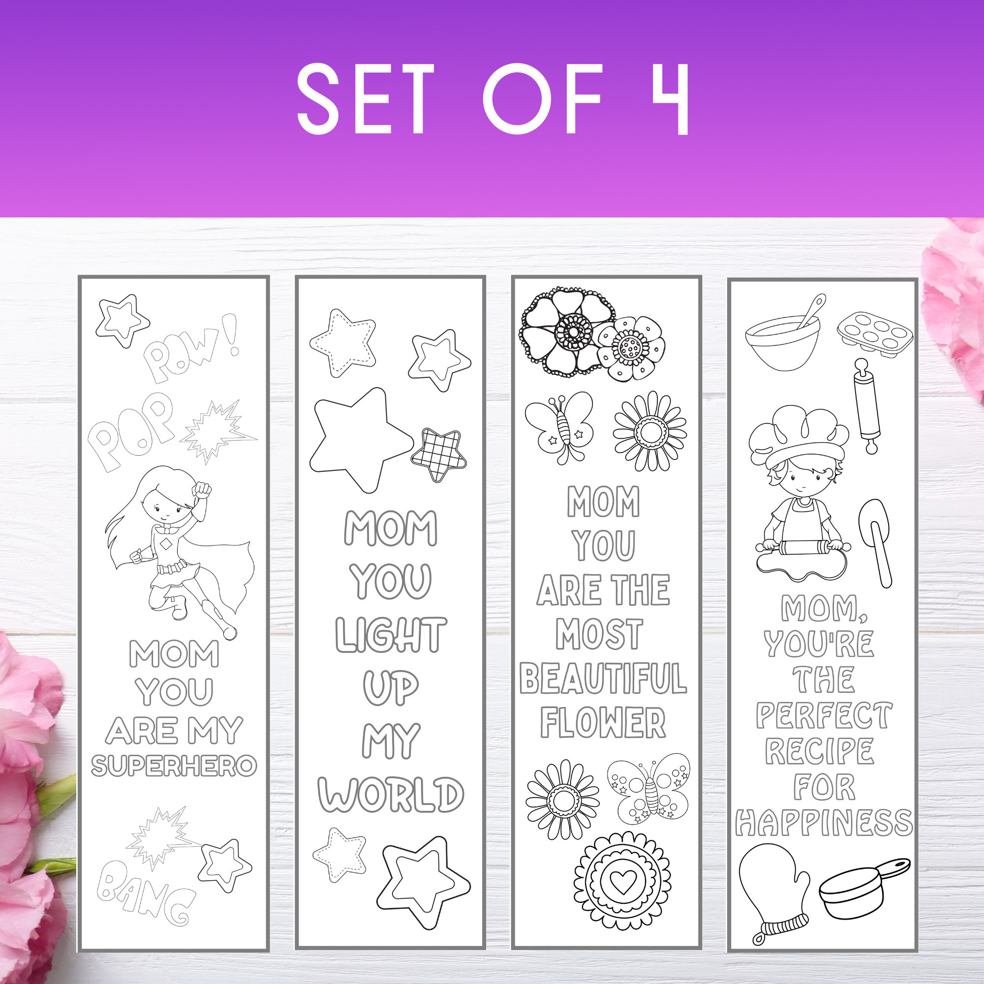 Mothers Day Coloring Bookmarks Present From Kids Mothers Day Gift ...