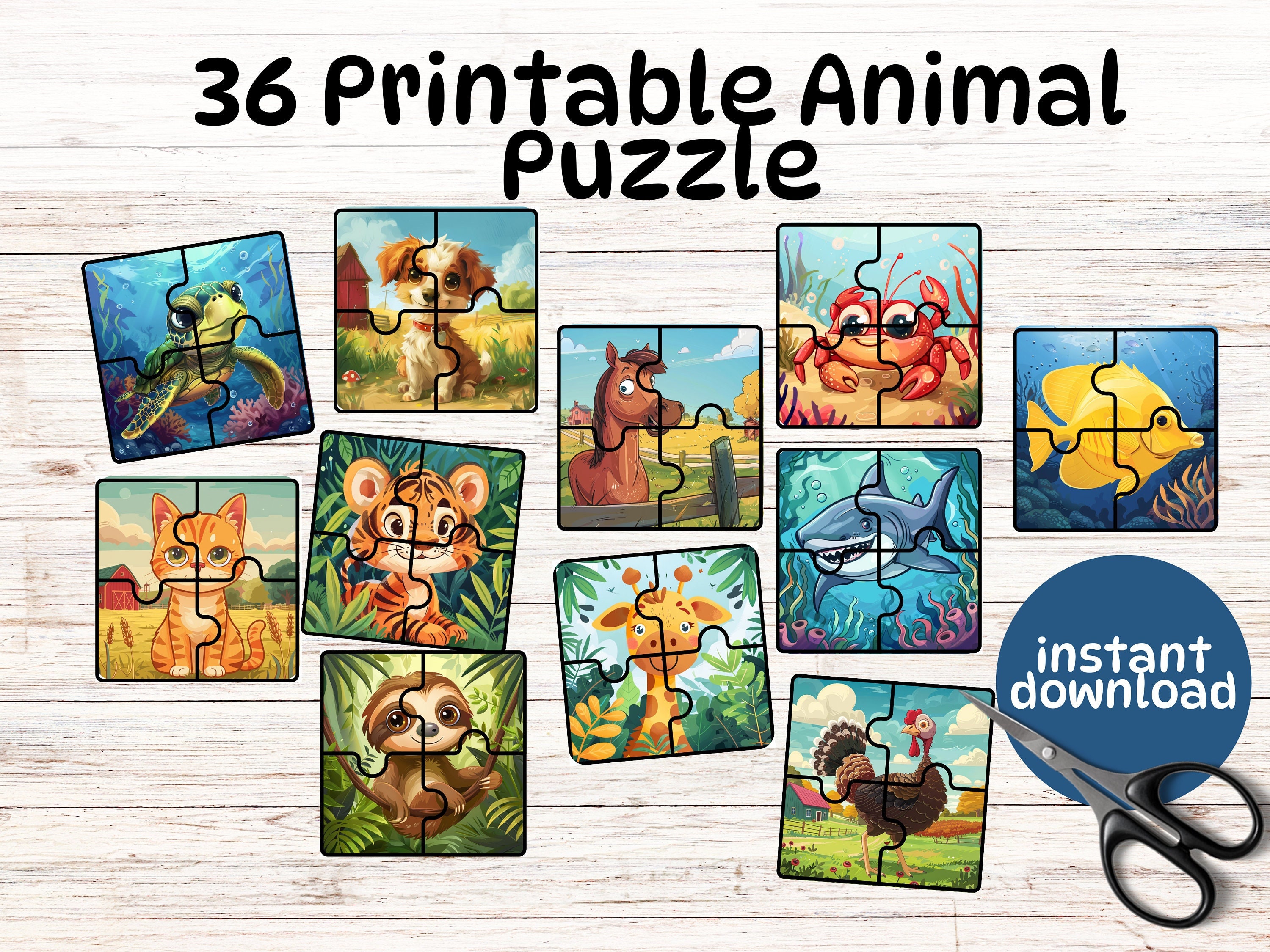 Puzzle Printable for Kids Animals Jungle Farm Sea Easy 4 Piece Puzzle ...