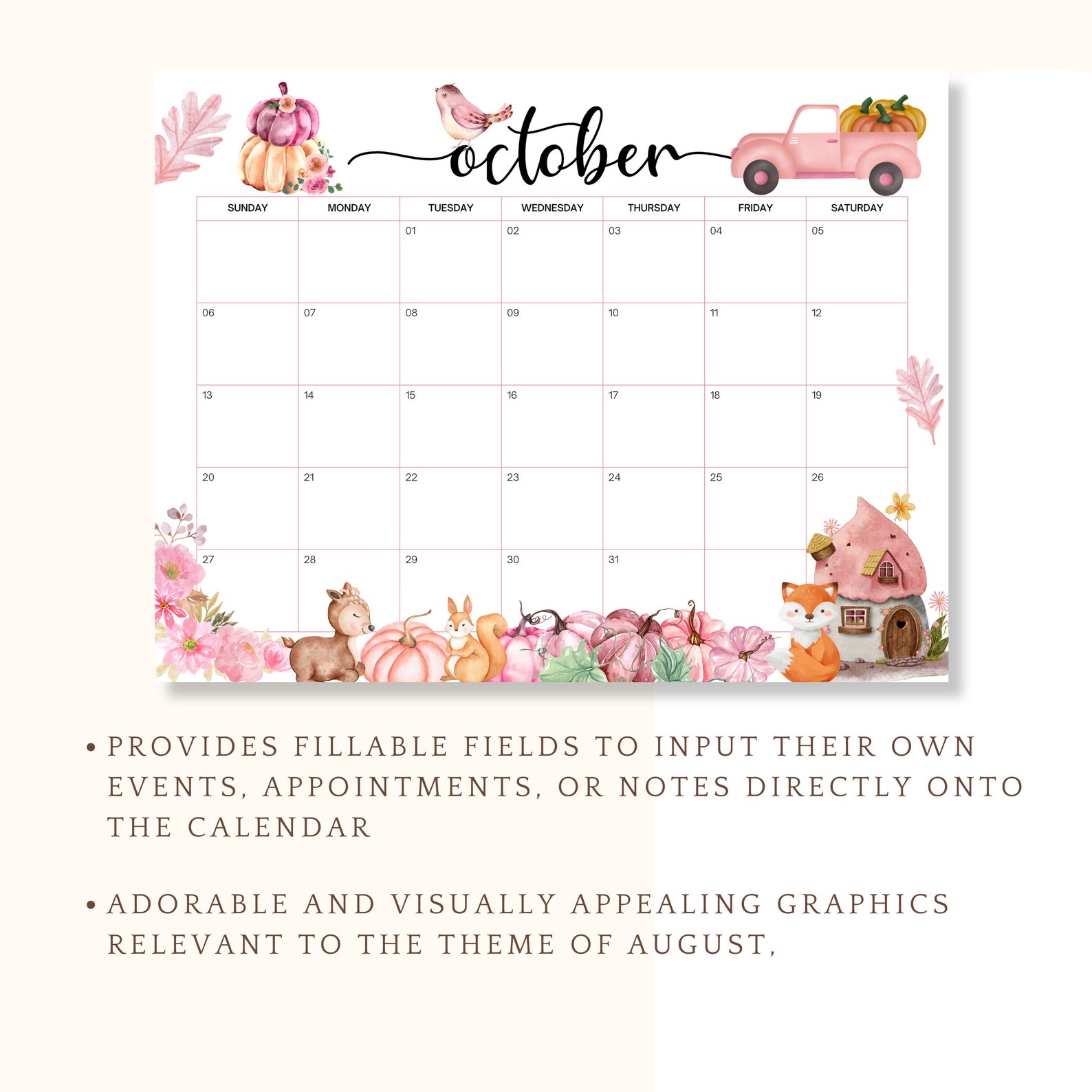October 2024 Calendar Printable Kids Calendar Fall Wall Calendar ...