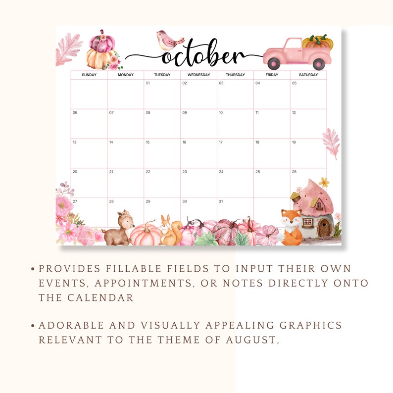 October 2024 Calendar Printable Kids Calendar Fall Wall Calendar ...