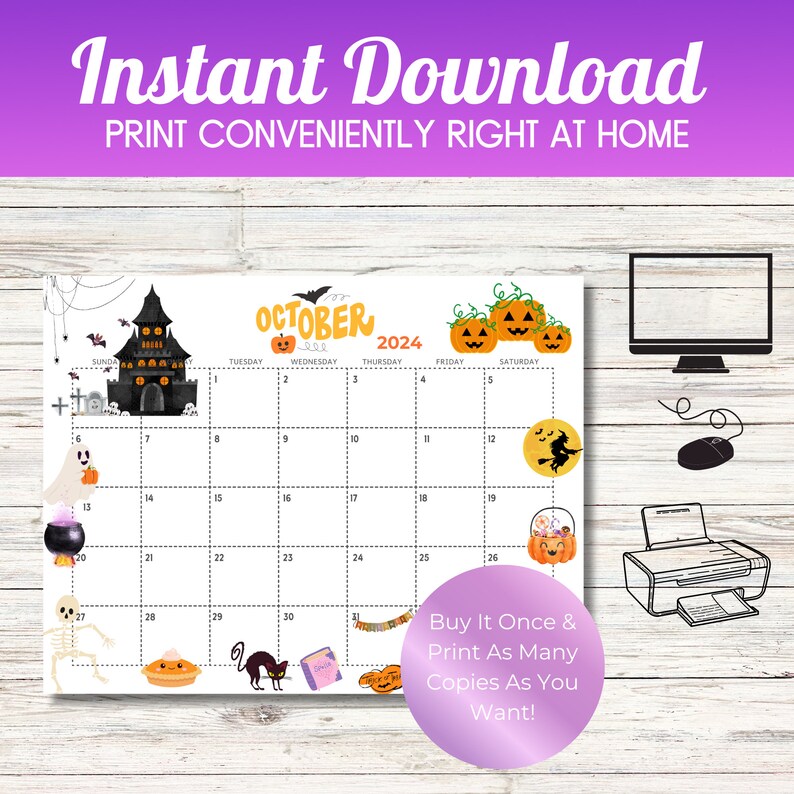 October 2024 Calendar Printable Kids Calendar 2024 Calendar Classroom ...