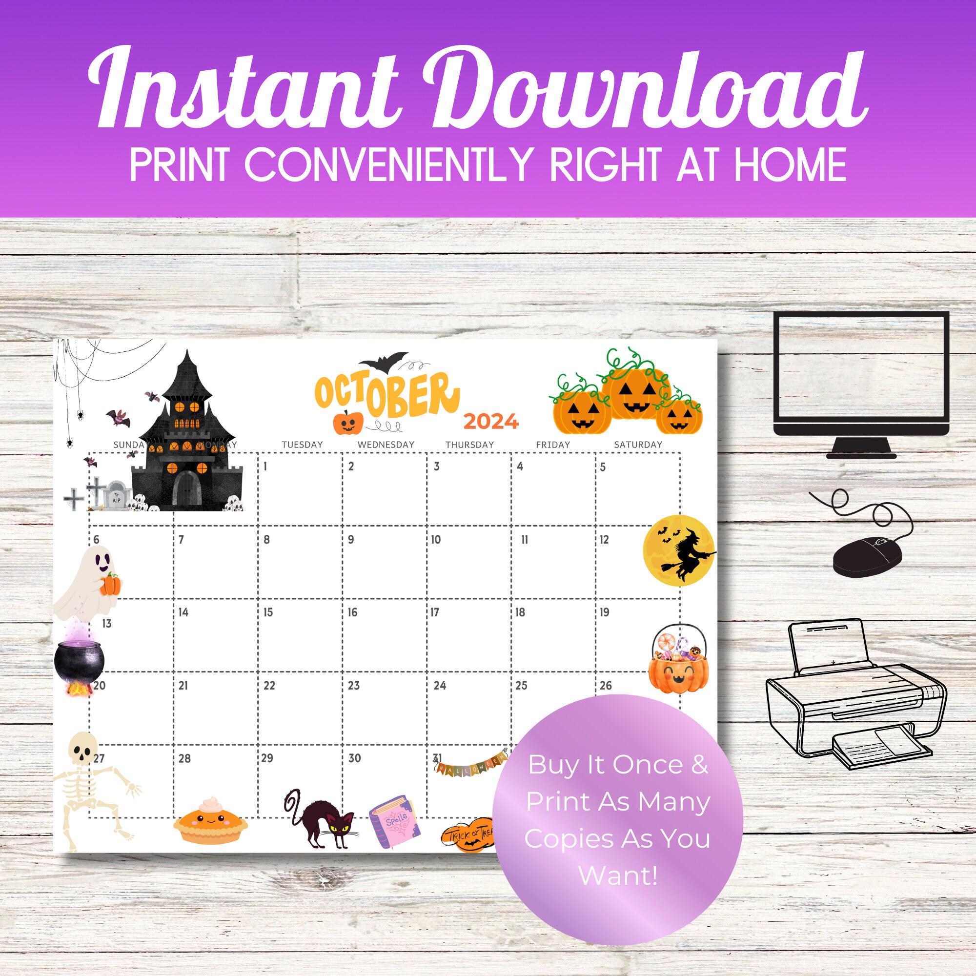 October 2024 Calendar Printable Kids Calendar 2024 Calendar Classroom ...