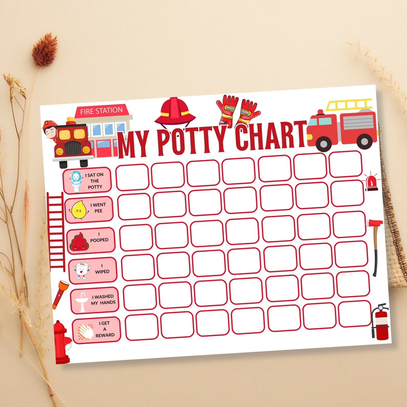 Firetruck Potty Chart for Boys Toilet Training Chart Kids Potty Chart ...