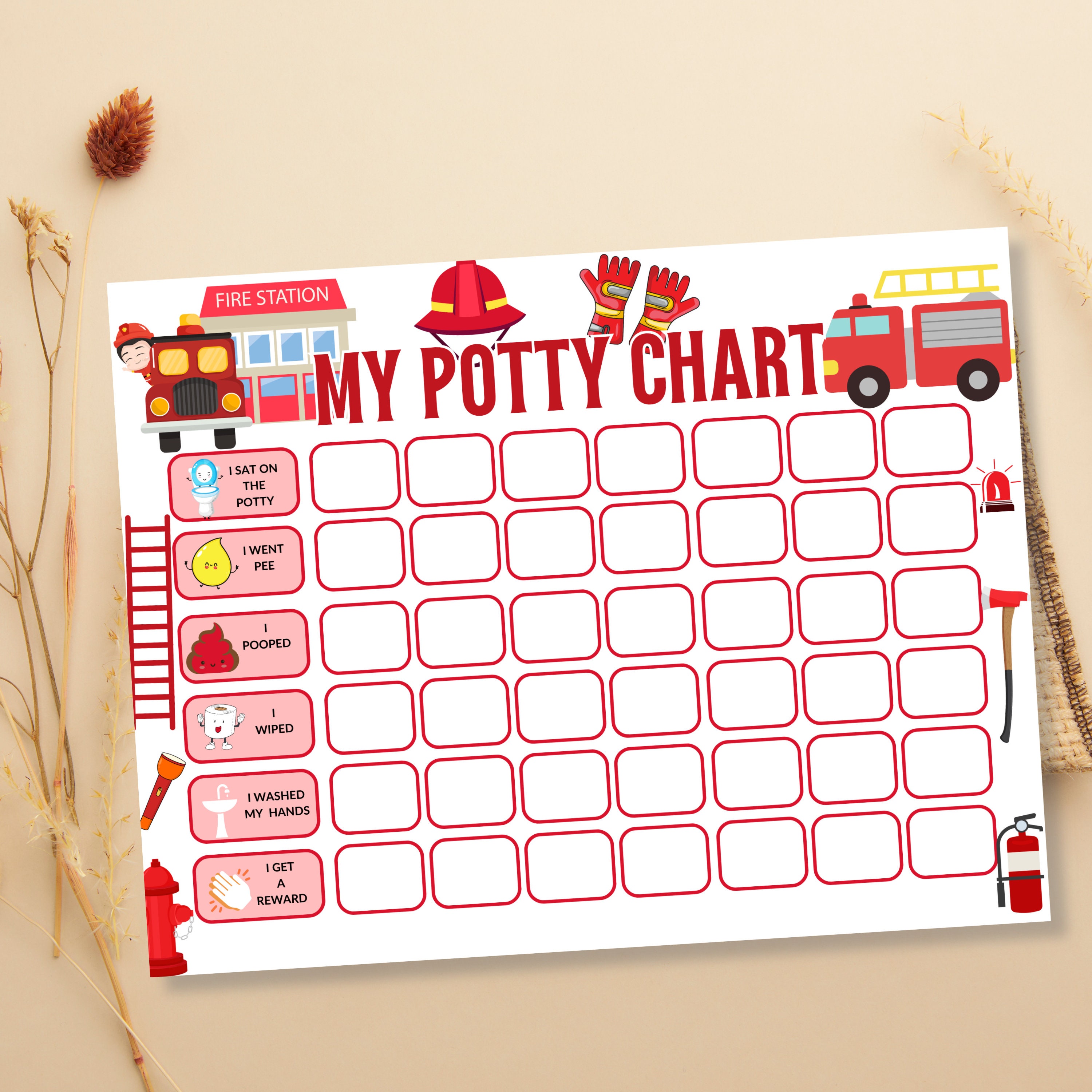 Firetruck Potty Chart for Boys Toilet Training Chart Kids Potty Chart ...