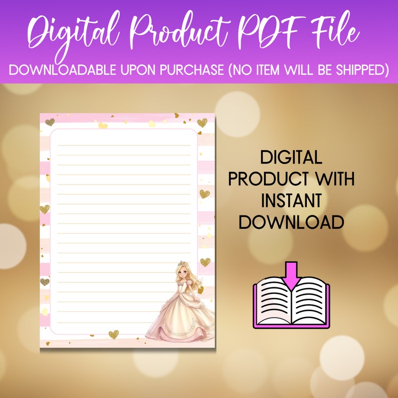 Princess Stationary Printable Pink Stationery Set of 2 Letter ...