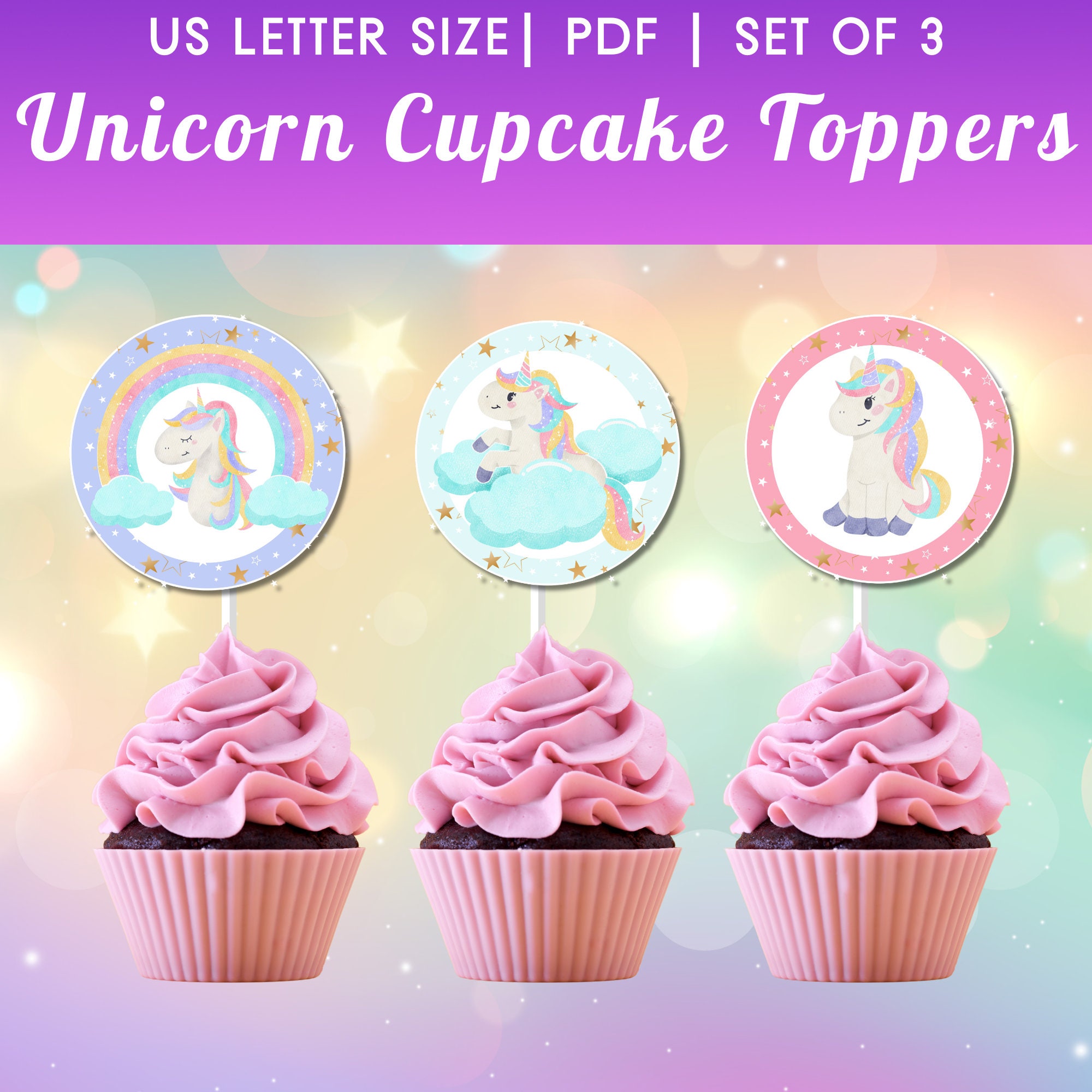 Unicorn Cupcake Toppers Printable Unicorn Cupcake Decoration Unicorn ...