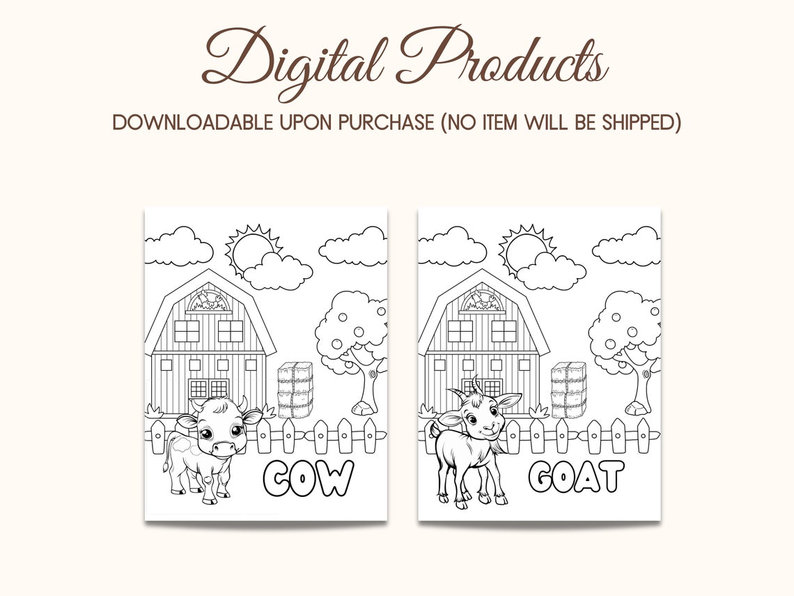 Farm Animals Farm Scene Coloring Set Educational Learning Printable ...